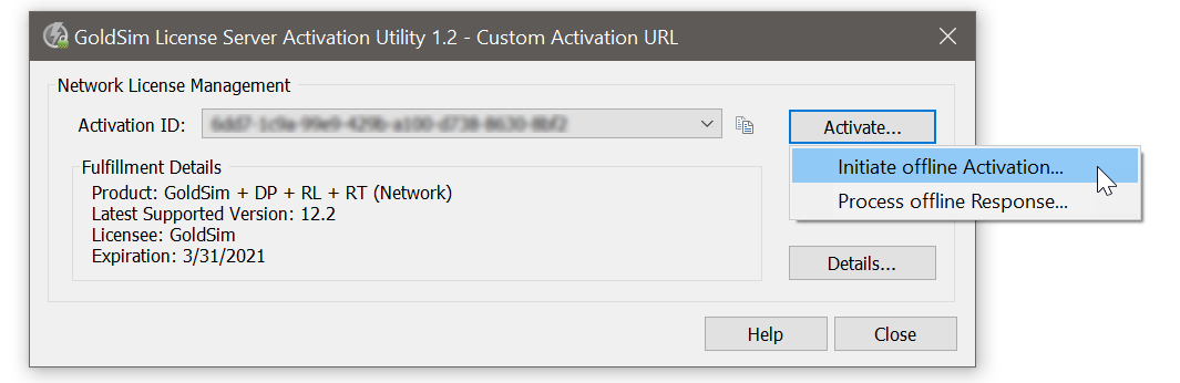 Offline Activation - Network License – GoldSim Help Center